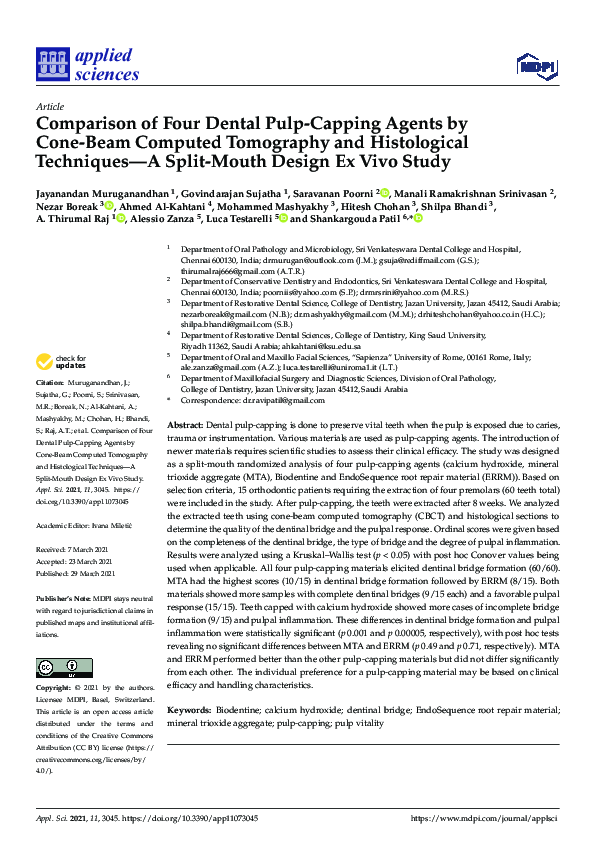 (PDF) Comparison of Four Dental Pulp-Capping Agents by Cone-Beam Computed Tomography and ...