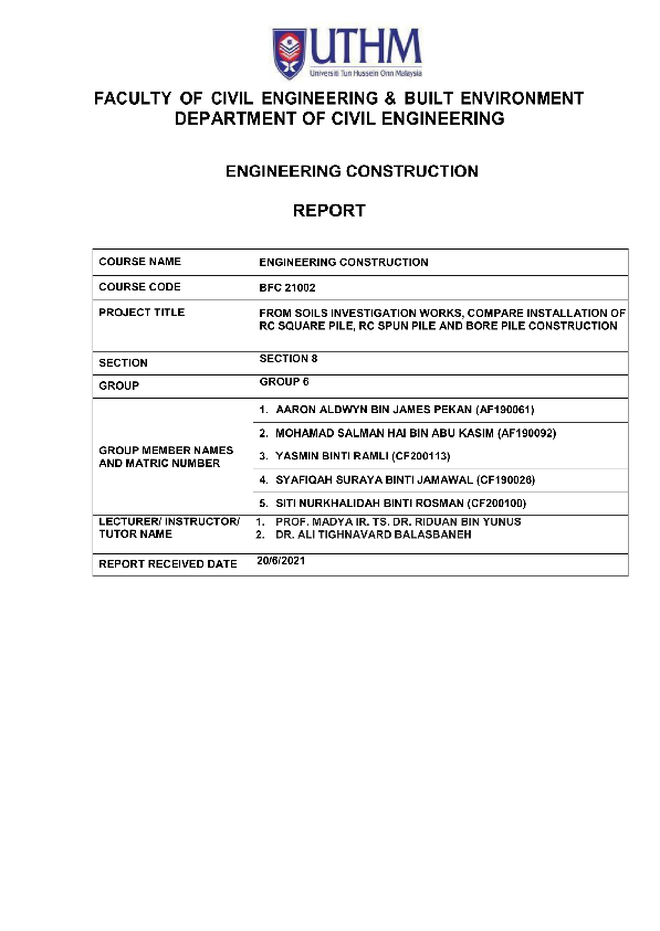 (PDF) Engineering Construction Project (UTHM)