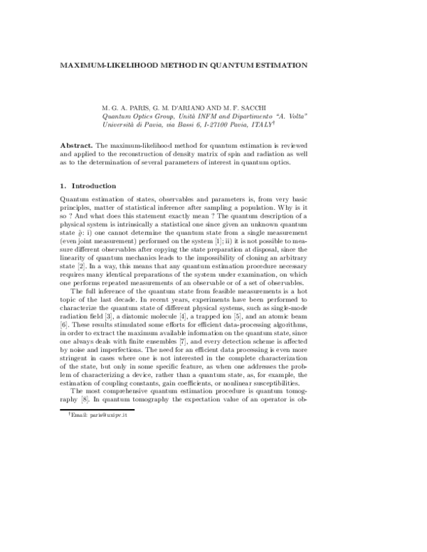 (PDF) Maximum-likelihood method in quantum estimation (PDF) Maximum-likelihood method in quantum estimation