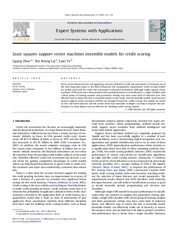 Pdf Least Squares Support Vector Machines Ensemble Models For Credit