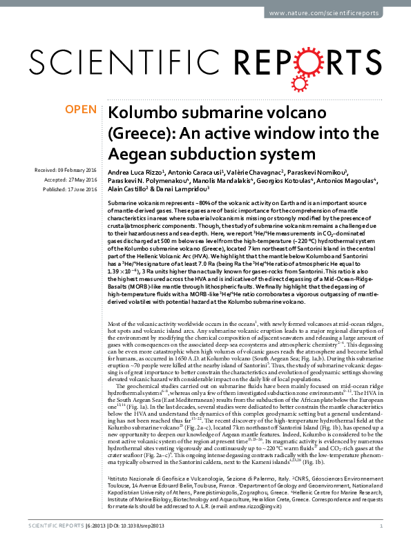(PDF) Kolumbo submarine volcano (Greece): An active window into the ...