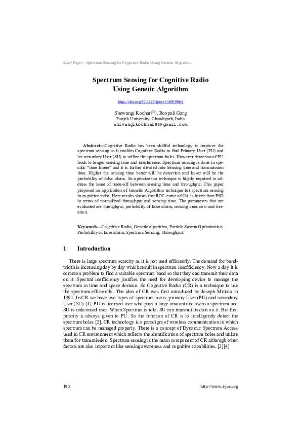 Pdf Spectrum Sensing For Cognitive Radio Using Genetic Algorithm
