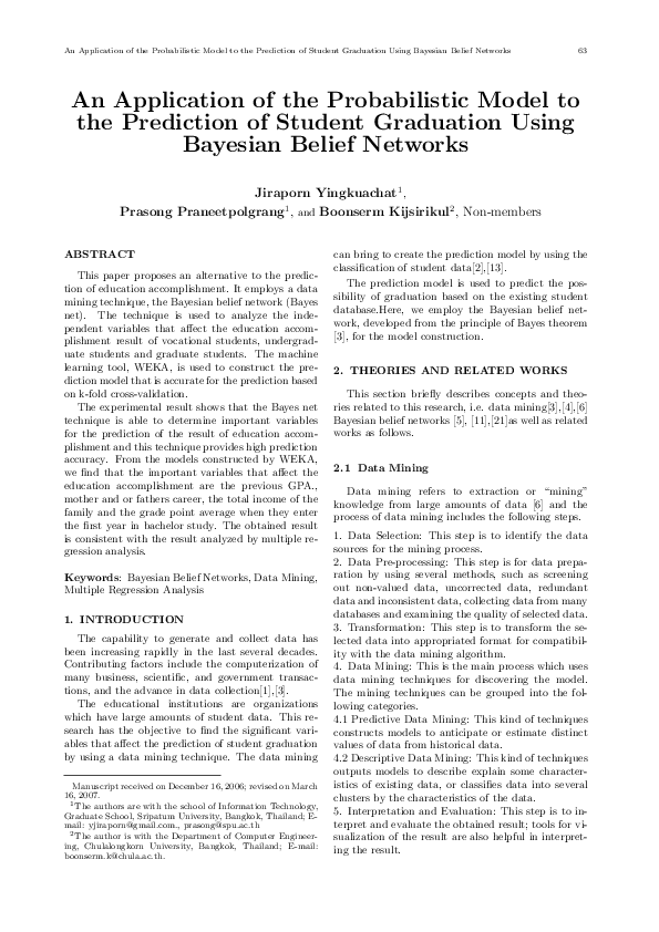 (PDF) An Application of the Probabilistic Model to the Prediction of Student Graduation Using ...