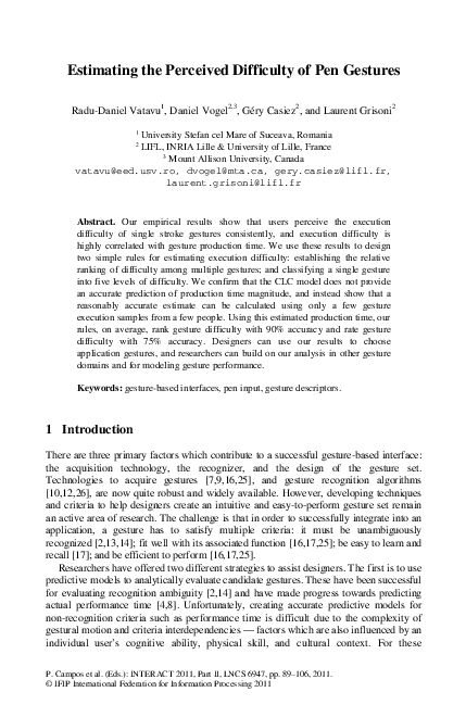 (PDF) Estimating the Perceived Difficulty of Pen Gestures