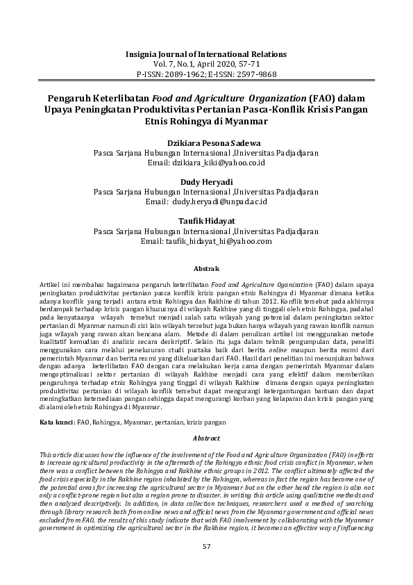 (PDF) Pengaruh Keterlibatan Food and Agriculture Organization (FAO ...