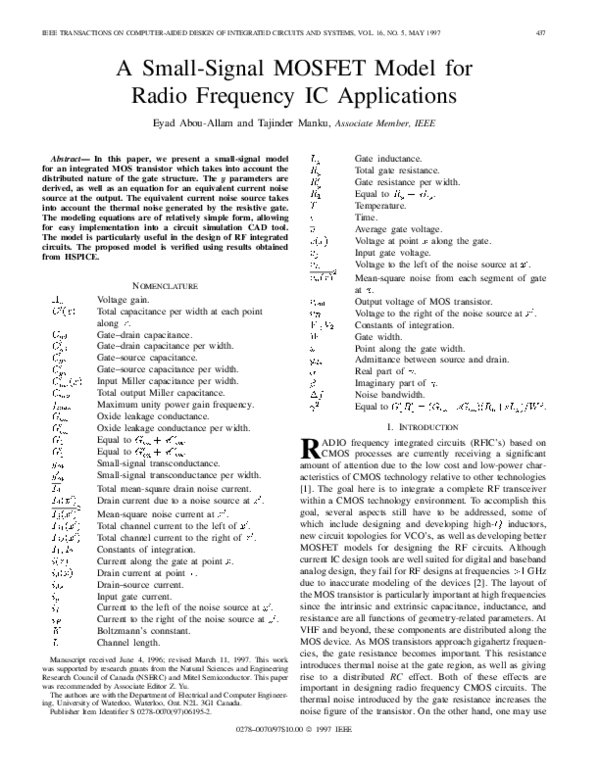 (PDF) Small-Signal MOSFET Model for RF Circuits