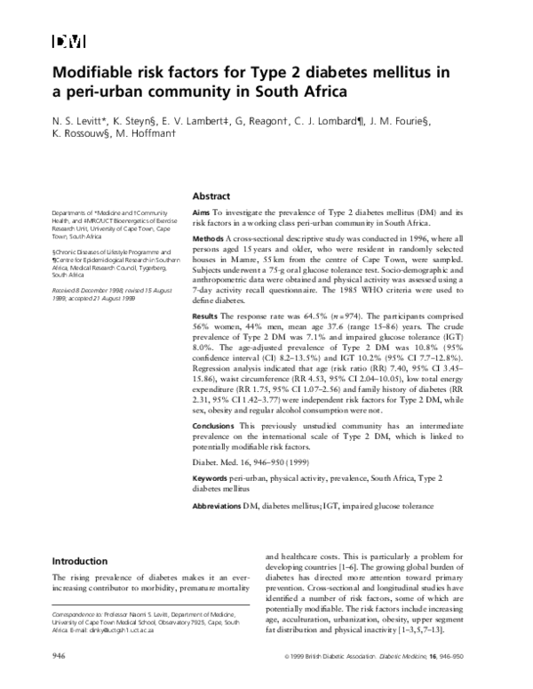 (PDF) Modifiable risk factors for Type 2 diabetes mellitus in a peri ...