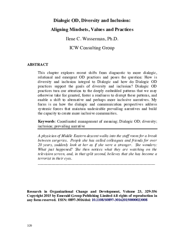 (PDF) Dialogic OD, Diversity, and Inclusion: Aligning Mindsets, Values ...