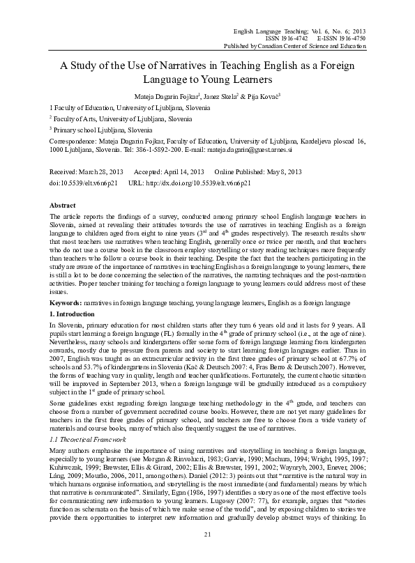 (PDF) A Study of the Use of Narratives in Teaching English as a Foreign ...