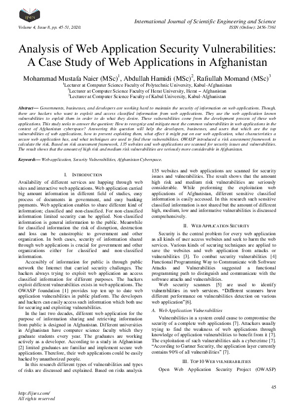 (PDF) Analysis of Web Application Security Vulnerabilities: A Case Study of Web Applications in ...