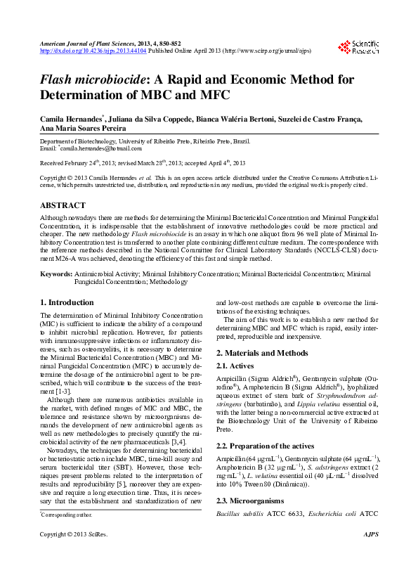 (PDF) Flash microbiocide: A Rapid and Economic Method for Determination ...