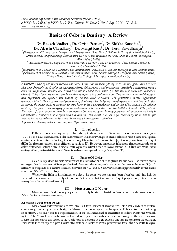 (PDF) Basics of Color in Dentistry: A Review