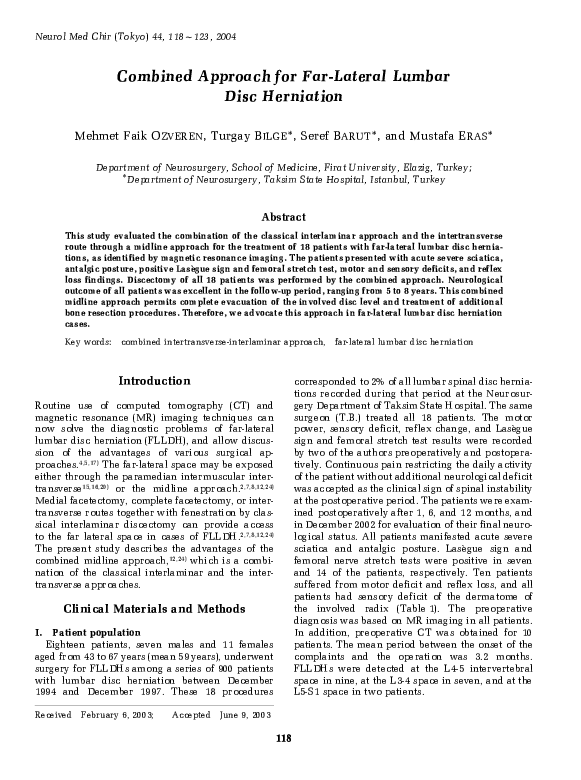 (PDF) Combined Approach for Far-Lateral Lumbar Disc Herniation