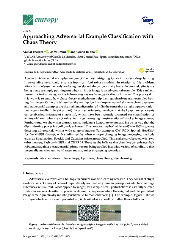 (PDF) Approaching Adversarial Example Classification with Chaos Theory