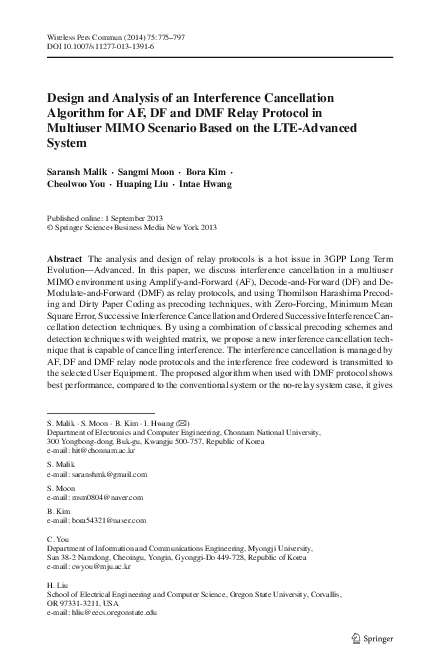 (PDF) Design and Analysis of an Interference Cancellation Algorithm for AF, DF and DMF Relay ...