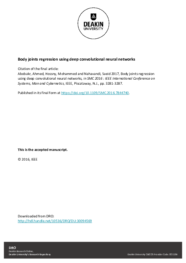 Pdf Body Joints Regression Using Deep Convolutional Neural Networks