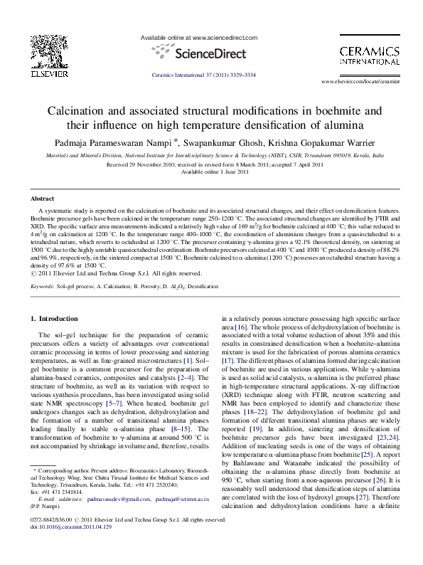 Pdf Calcination And Associated Structural Modifications In Boehmite And Their Influence On