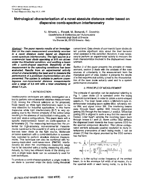 Pdf Metrological Characterization Of A Novel Absolute Distance Meter Based On Dispersive Comb