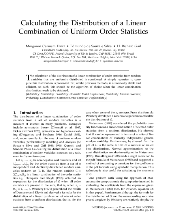 Pdf Calculating The Distribution Of A Linear Combination Of Uniform