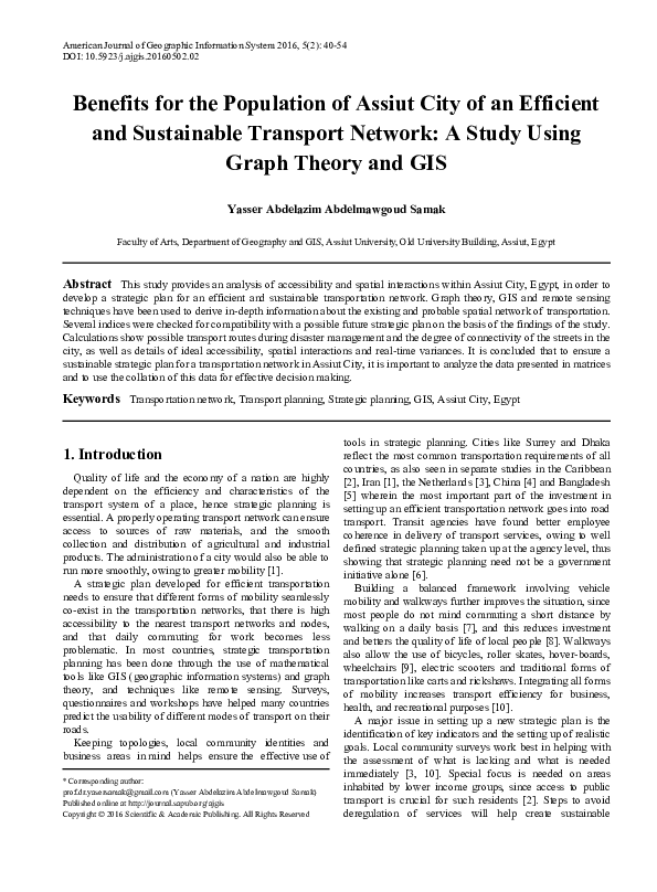 (PDF) Analysis for an Efficient Transport Network in Assiut City North ...