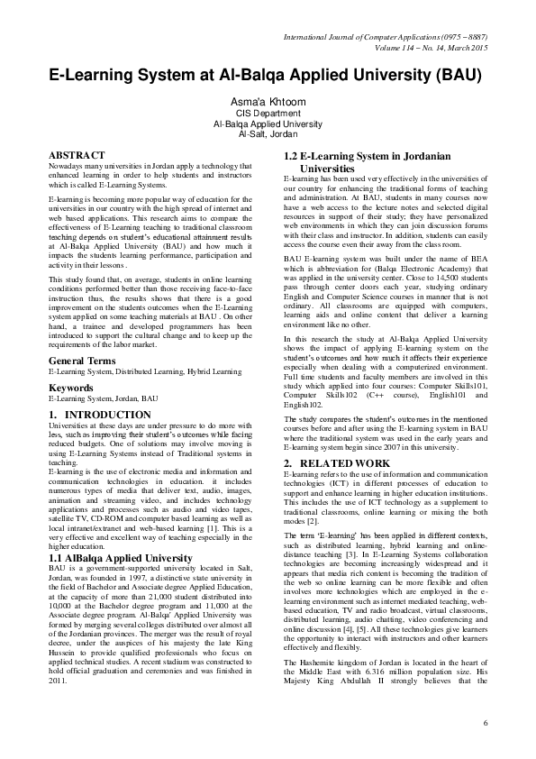 (PDF) E-Learning System at Al-Balqa Applied University (BAU)