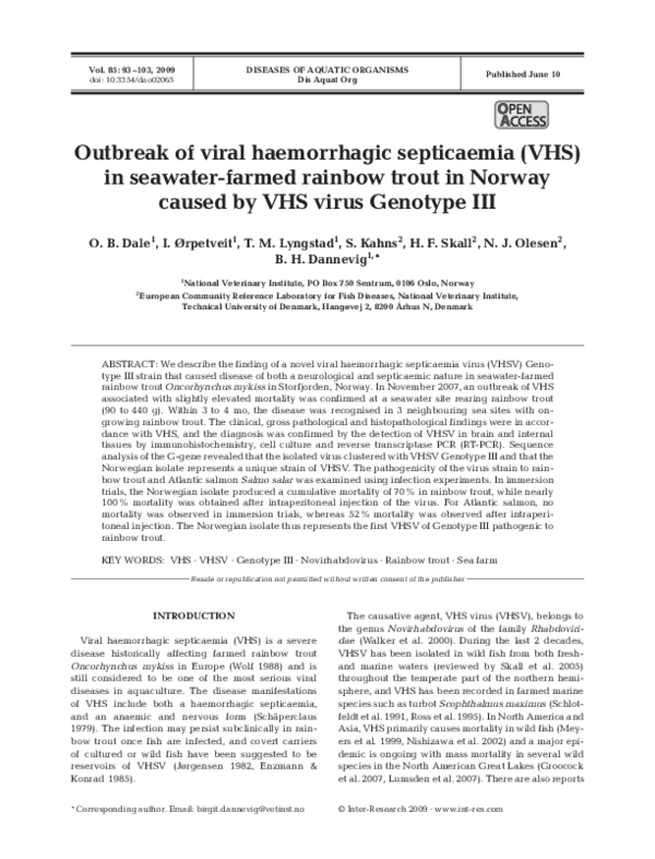 (PDF) Outbreak of viral haemorrhagic septicaemia (VHS) in seawater ...