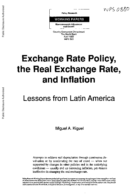 (PDF) Exchange Rate Policy, the Real Exchange Rate, and Inflation
