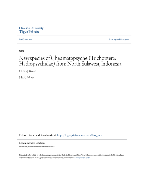 (PDF) New species of Cheumatopsyche (Trichoptera: Hydropsychidae) from ...