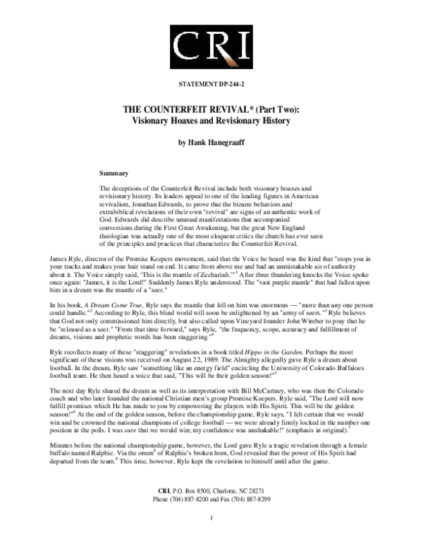 (PDF) THE COUNTERFEIT REVIVAL* (Part Two): Visionary Hoaxes and ...