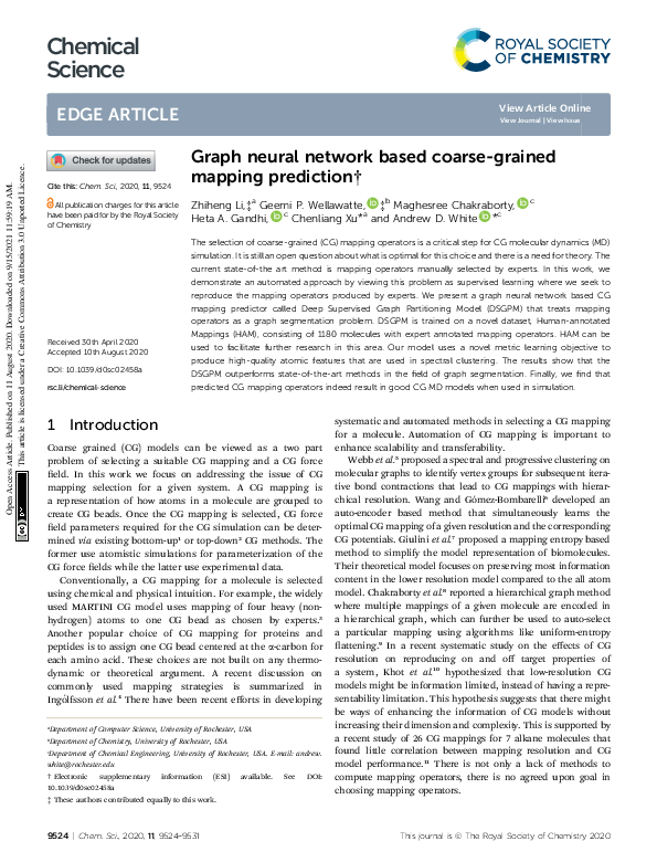(PDF) Graph neural network based coarse-grained mapping prediction