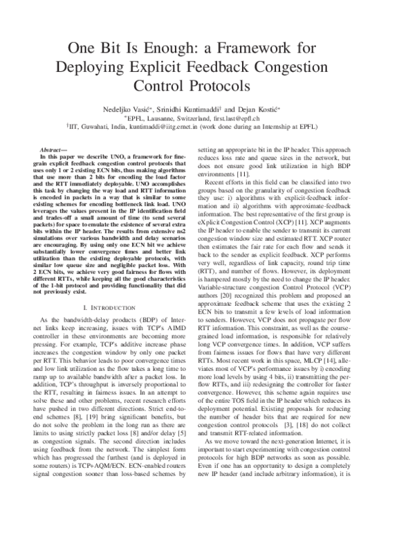 (PDF) One bit is enough: A framework for deploying explicit feedback congestion control protocols