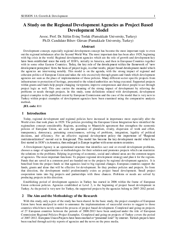 (PDF) A Study on the Regional Development Agencies as Project Based ...