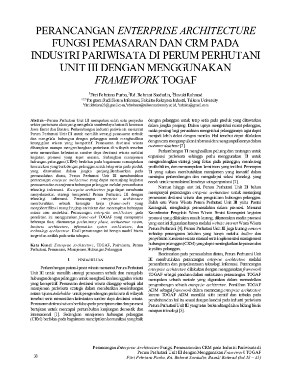 (PDF) Perancangan Enterprise Architecture Fungsi Pemasaran Dan CRM Pada Industri Pariwisata DI ...