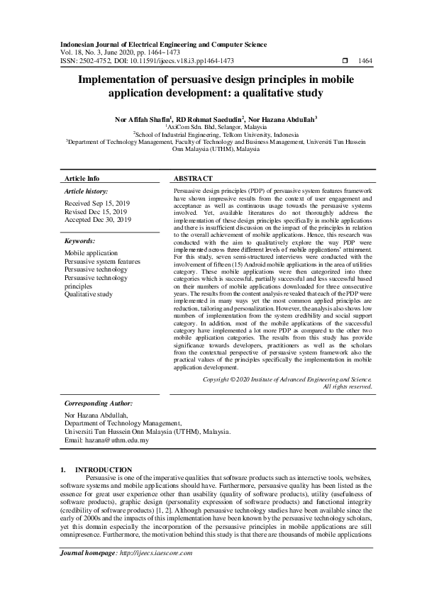 Pdf Implementation Of Persuasive Design Principles In Mobile Application Development A