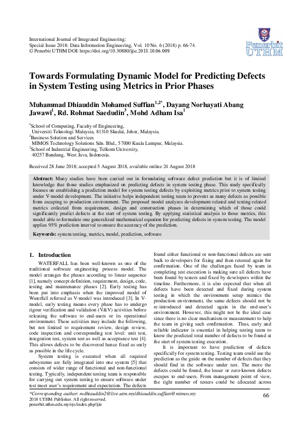 Pdf Towards Formulating Dynamic Model For Predicting Defects In
