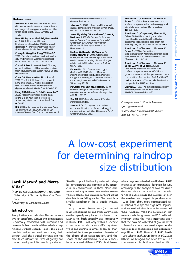 (PDF) A low-cost experiment for determining raindrop size distribution