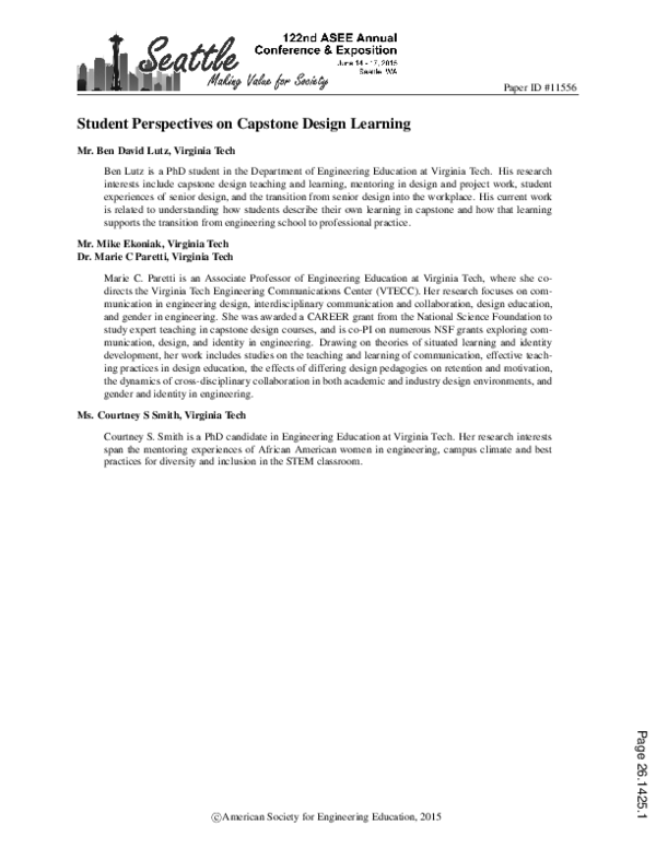 (PDF) Student Perspectives on Capstone Design Learning