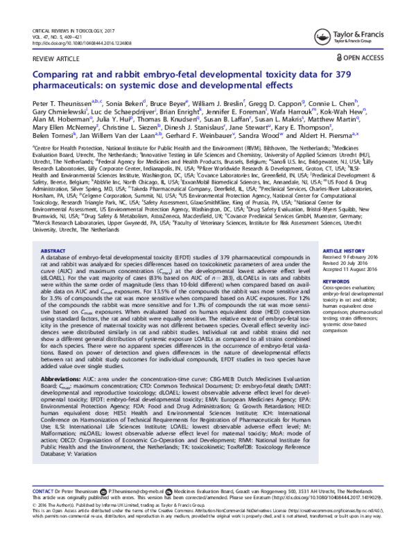 (PDF) Comparing rat and rabbit embryo-fetal developmental toxicity data ...