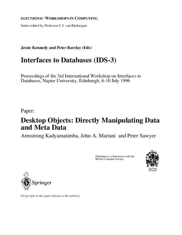 (PDF) Desktop Objects: directly manipulating data and meta data | Armstrong Kadyamatimba ...