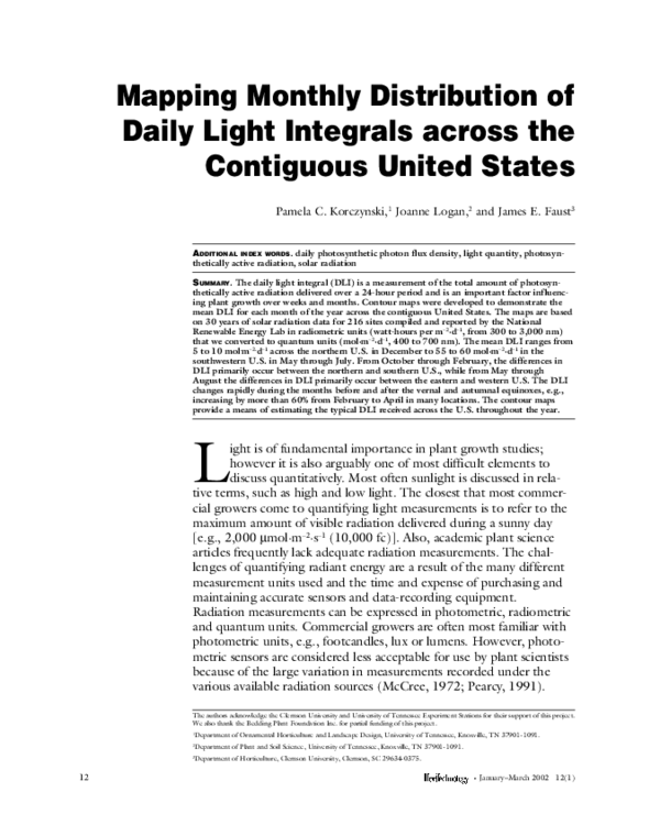 (PDF) Mapping monthly distribution of daily light integrals across the ...