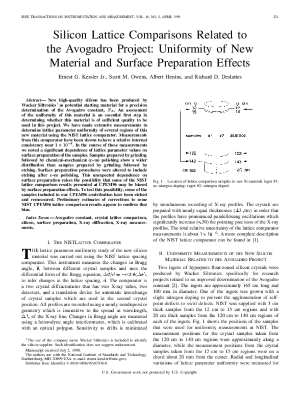 (PDF) Silicon lattice comparisons related to the Avogadro project ...