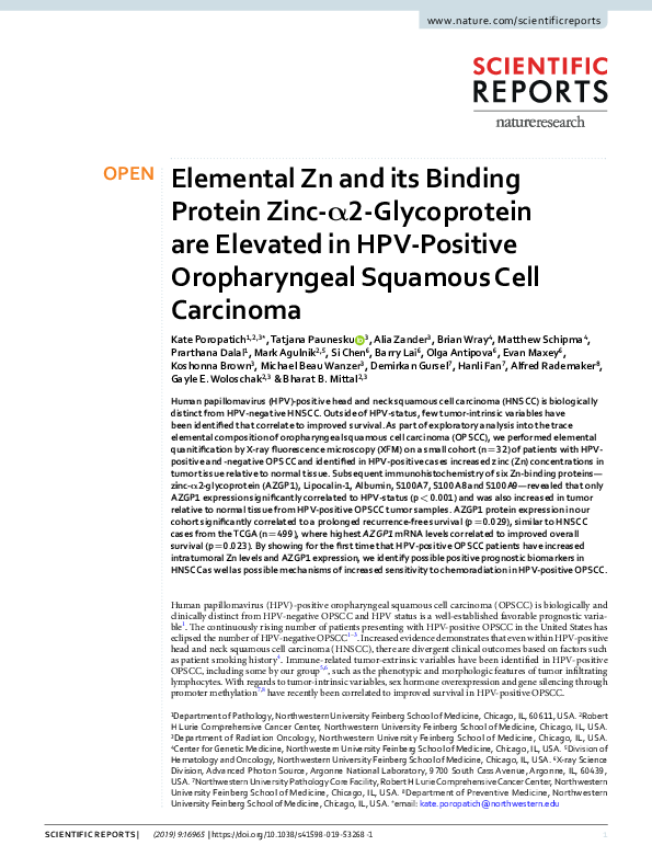 (PDF) Elemental Zn and its Binding Protein Zinc-α2-Glycoprotein are ...