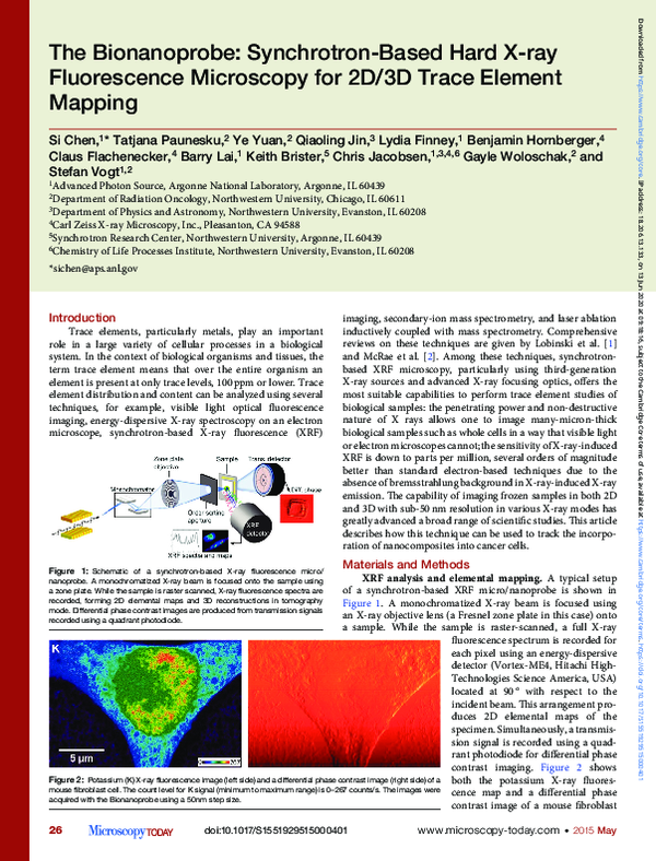(PDF) The Bionanoprobe: Synchrotron-Based Hard X-ray Fluorescence Microscopy for 2D/3D Trace ...