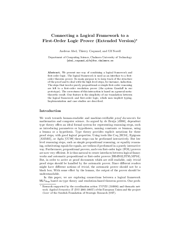 (PDF) Connecting a logical framework to a first-order logic prover