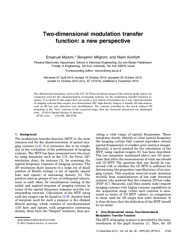 (PDF) Two-dimensional modulation transfer function: a new perspective