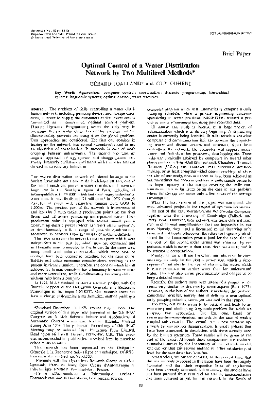 (PDF) Optimal control of a water distribution network by two multilevel ...