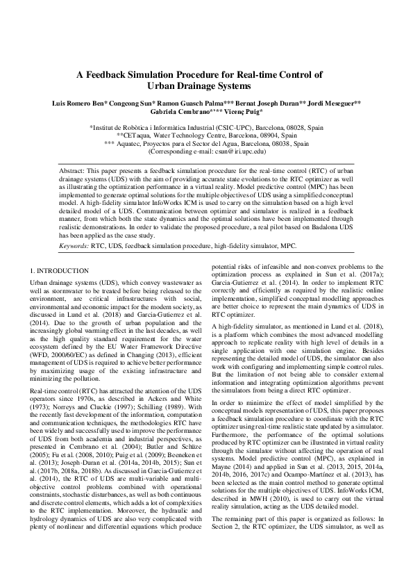 (PDF) A Feedback Simulation Procedure for Real-time Control of Urban Drainage Systems