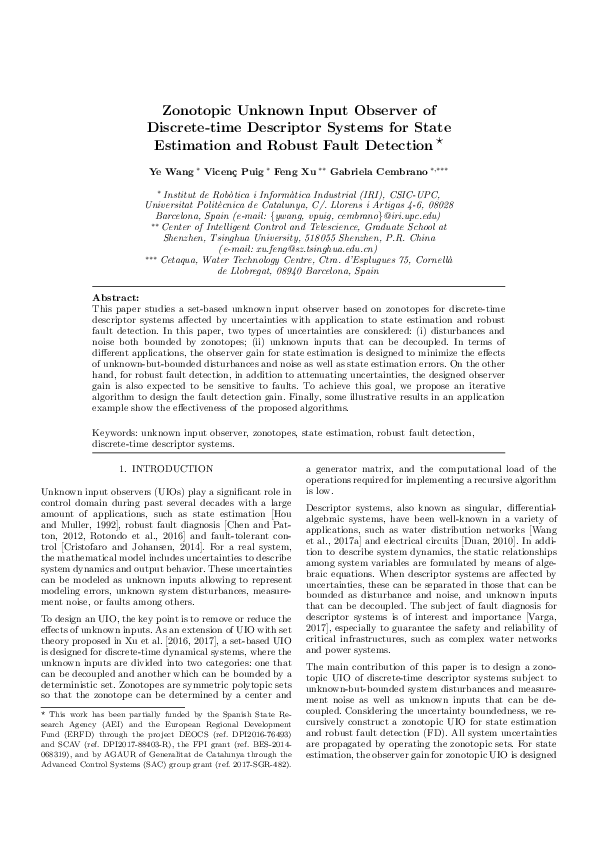 (PDF) Zonotopic Unknown Input Observer of Discrete-time Descriptor Systems for State Estimation ...