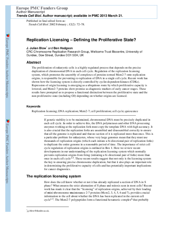 (PDF) Replication licensing — Origin licensing: defining the ...