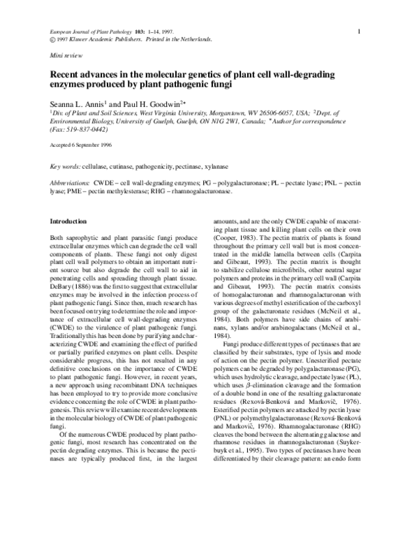 (PDF) Recent advances in the molecular genetics of plant cell wall-degrading enzymes produced by ...